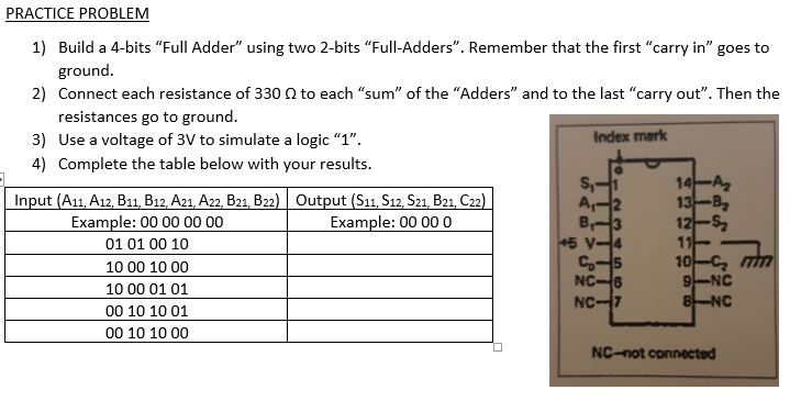 Solved PRACTICE PROBLEM 1) Build a 4-bits "Full Adder" using | Chegg.com