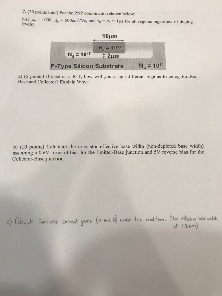 Solved 7. (30 points total) For the PNP combination shown | Chegg.com