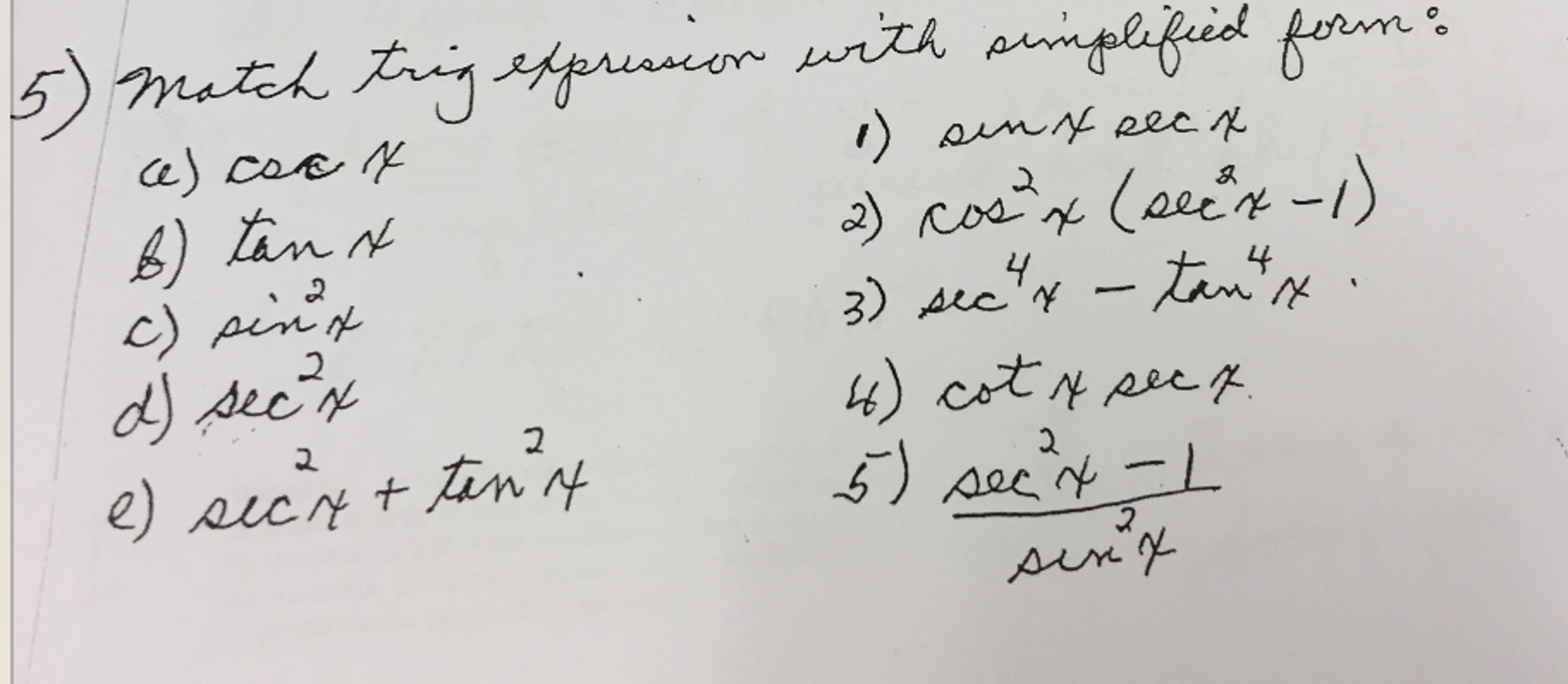 Solved Match trig expression with simplified form: cos x | Chegg.com