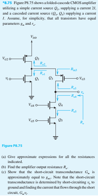 Solved Shows a folded- cascode CMOS amplifier utilizing a | Chegg.com