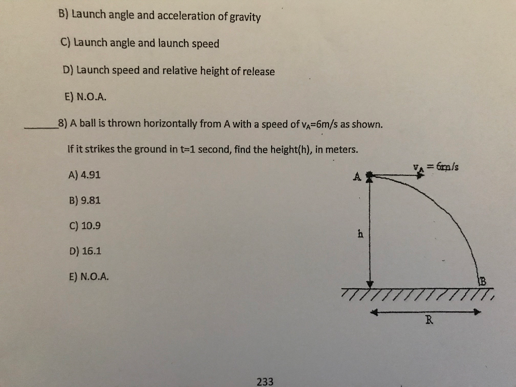 Solved B) Launch angle and acceleration of gravity C) Launch | Chegg.com