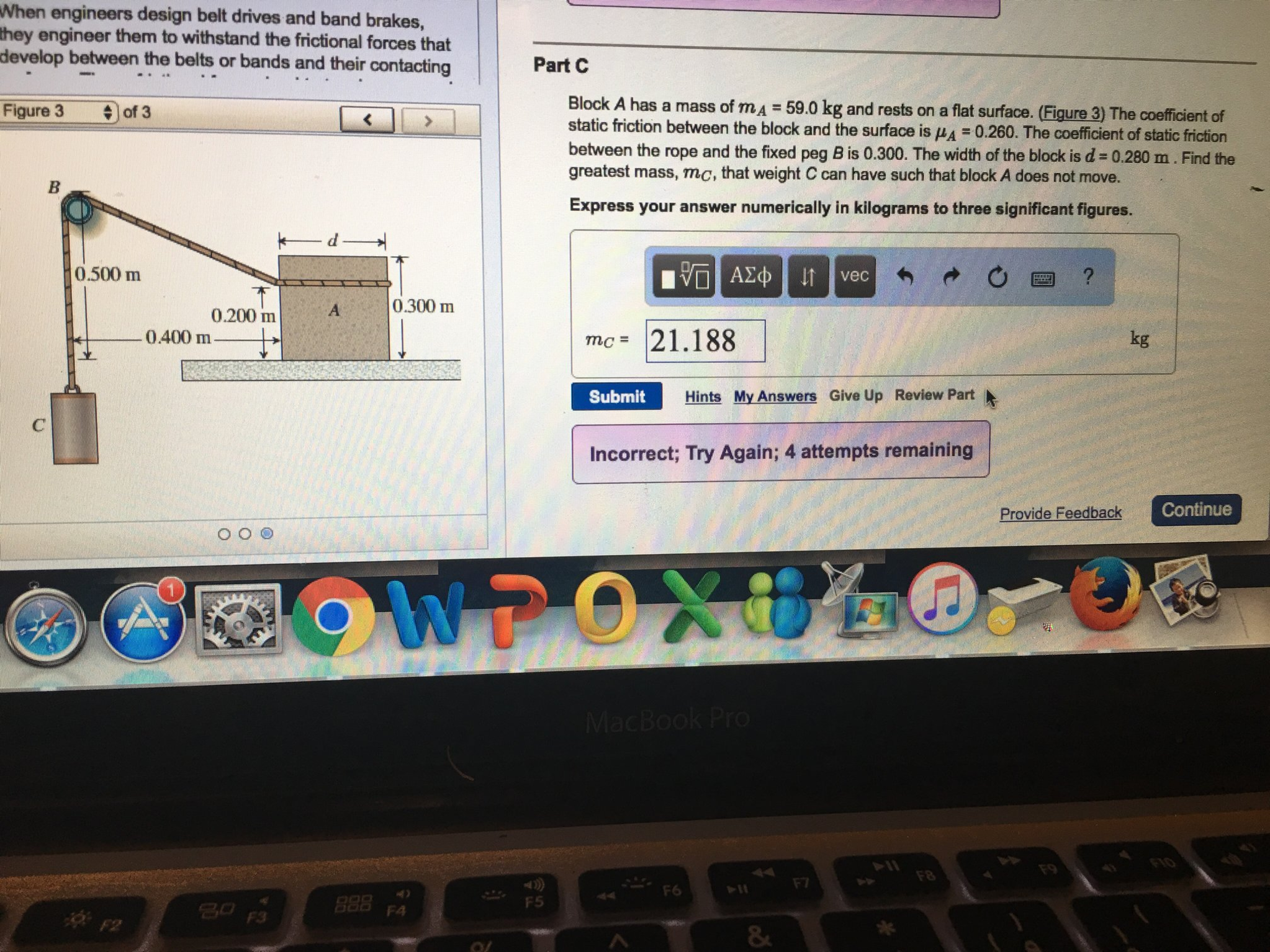Solved Block A has a mass of mA = 59.0 kg and rests on a | Chegg.com