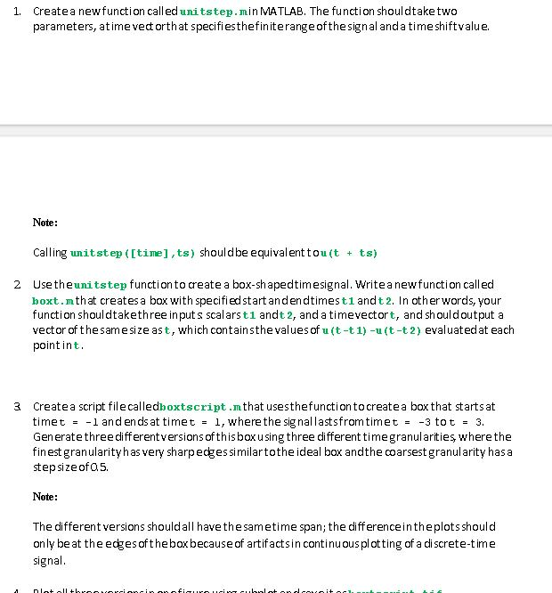 1. Create a new function called unitstep m. n MATLAB, | Chegg.com