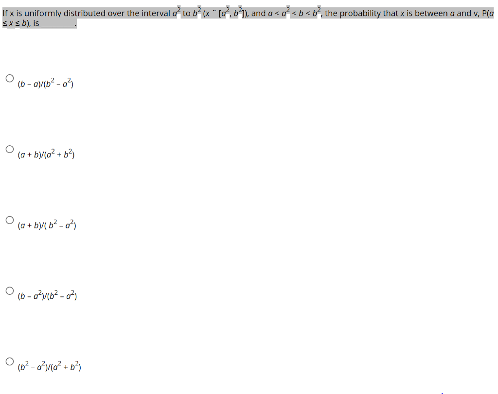 Solved If x is uniformly distributed over the interval a to | Chegg.com