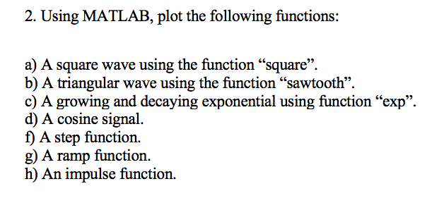 Solved 2. Using MATLAB, plot the following functions: a) A | Chegg.com