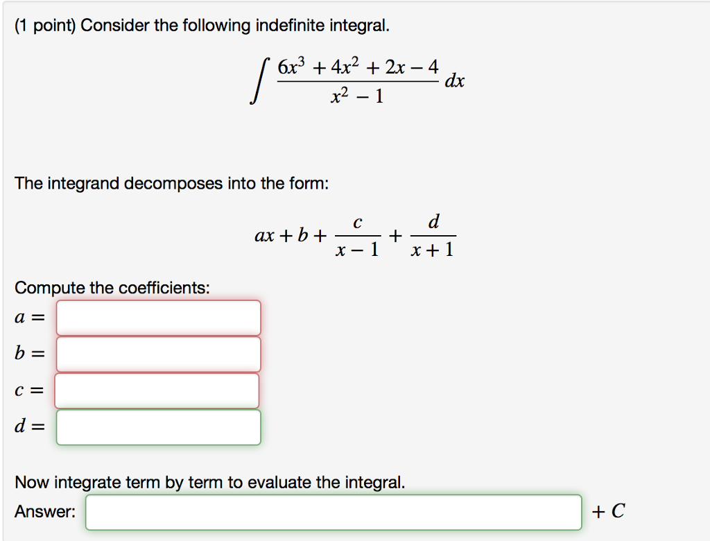 Solved (1 point) Consider the following indefinite integral. | Chegg.com