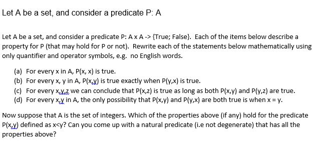 Solved Let A be a set, and consider a predicate P: A Let A | Chegg.com