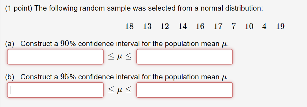 Solved (1 point) The following random sample was selected | Chegg.com