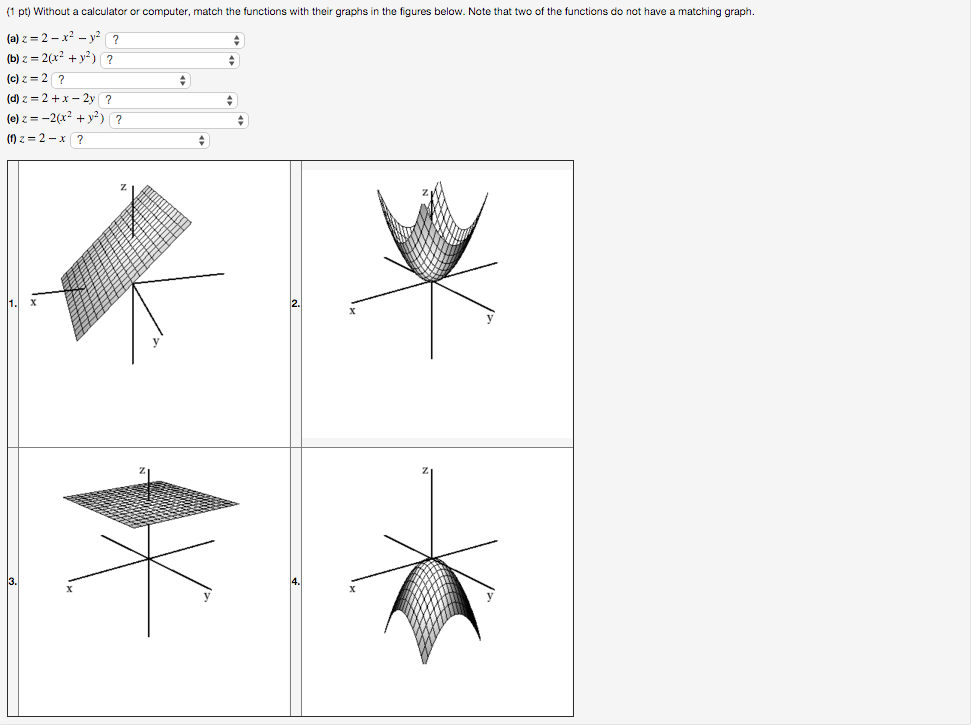 Solved Without a calculator or computer, match the functions | Chegg.com