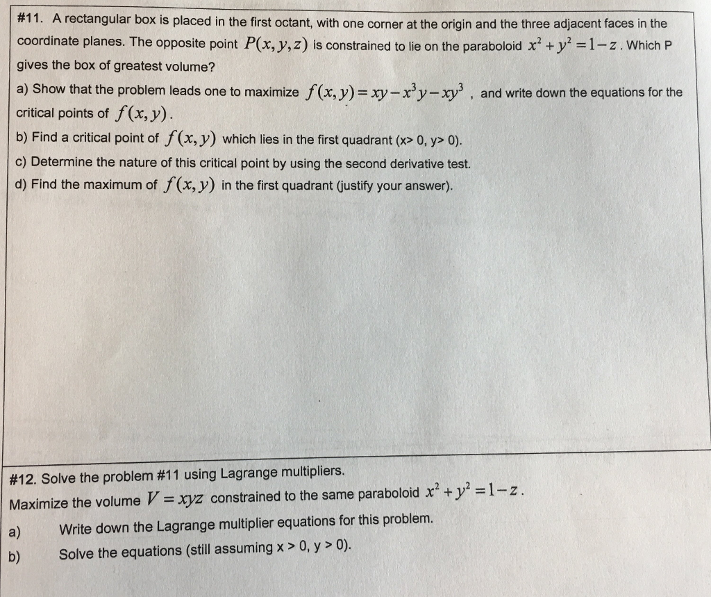 Solved A rectangular box is placed in the first octant, with | Chegg.com