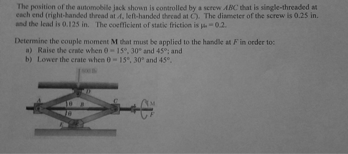 Solved The position of the automobile jack shown is | Chegg.com