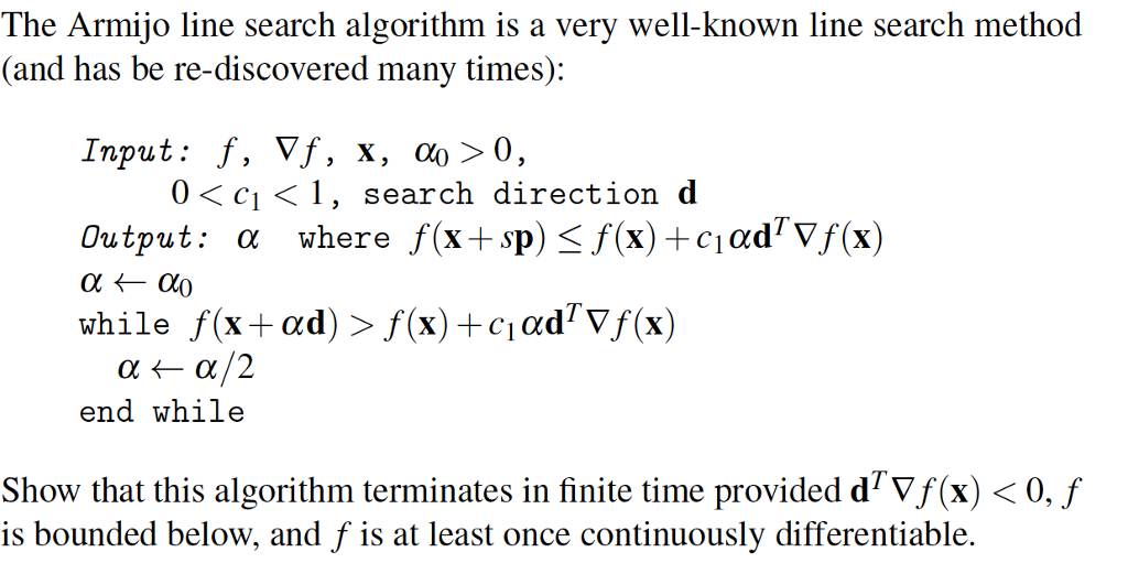 Solved The Armijo Line Search Algorithm Is A Very Well Known