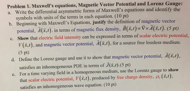 Solved Maxwell's equations, Magnetic Vector Potential and | Chegg.com