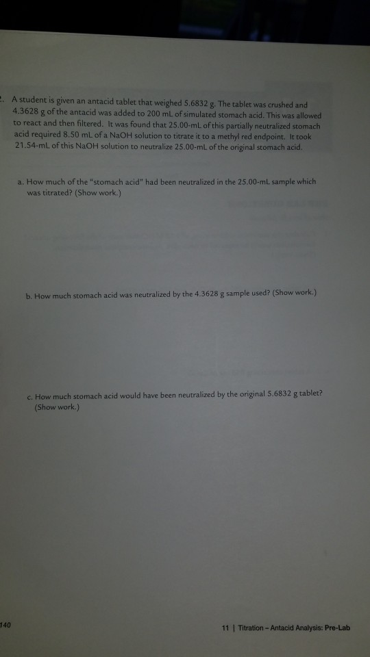 Solved Titration Antacid Analysis Pre-Lab Name Section | Chegg.com