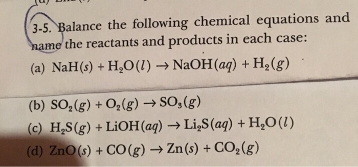 Solved Balance the following chemical equations and name | Chegg.com