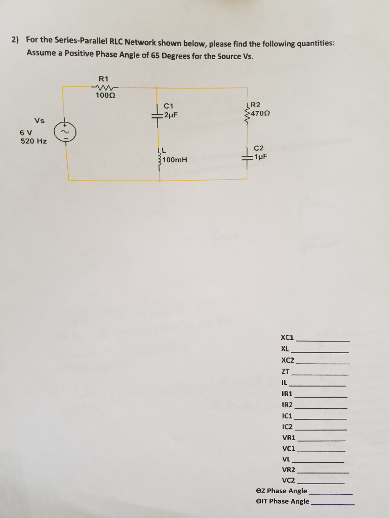 Solved or the Series-Parallel RLC Network shown below, | Chegg.com