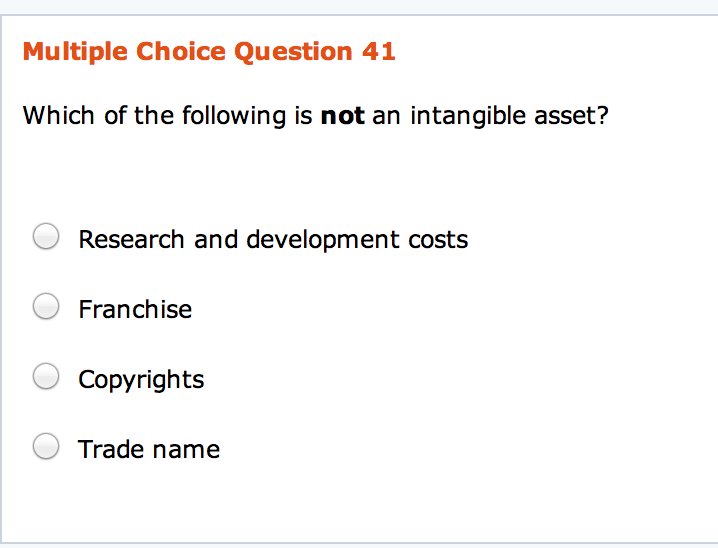 Solved Which of the following is not an intangible asset? | Chegg.com