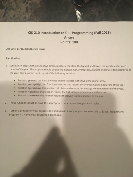 Solved Write A C Program That Uses A Two Dimensional Array 