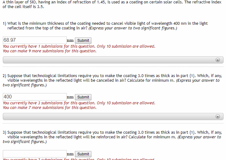 Solved A thin layer of Sio, having an index of refraction of | Chegg.com