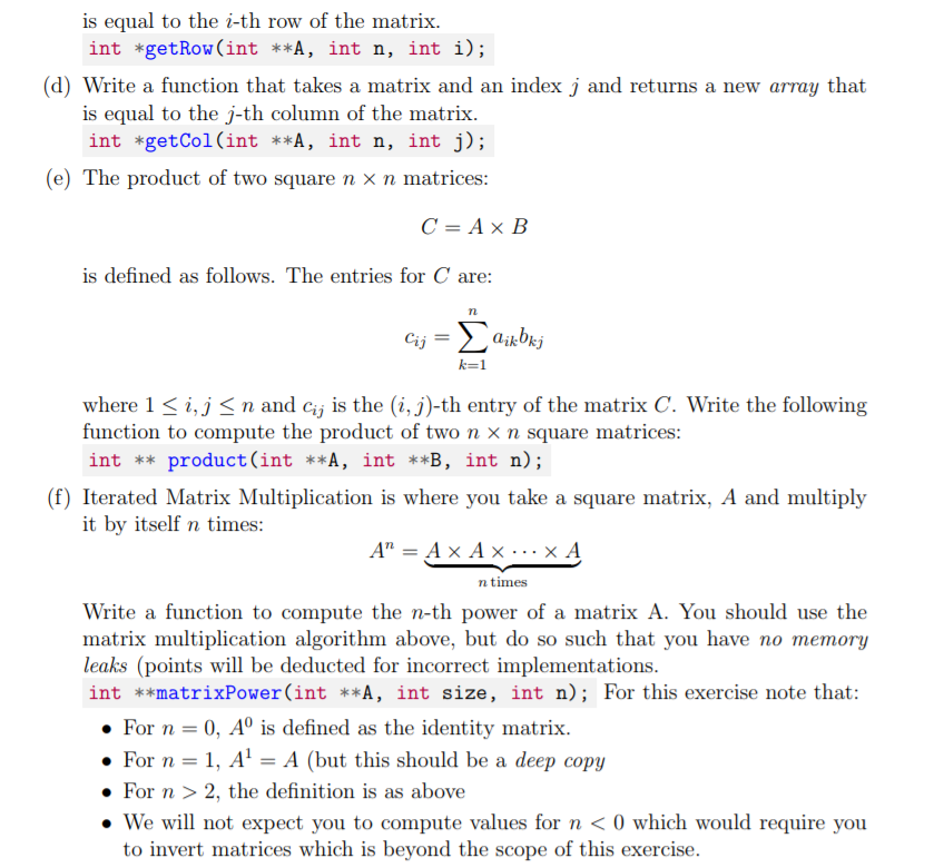 Solved 2. Matrices In this exercise you will write several | Chegg.com