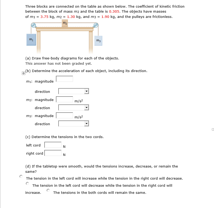 Solved Three blocks are connected on the table as shown | Chegg.com