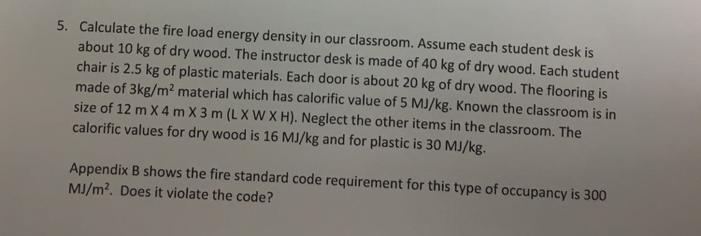 Solved Calculate the fire load energy density in our | Chegg.com