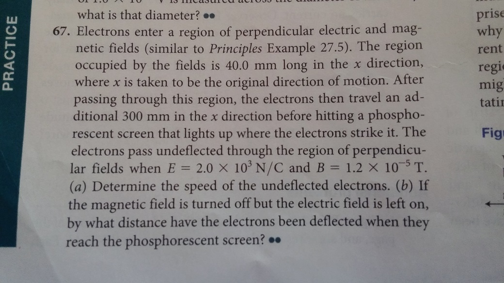 Solved 67. Electrons enter a region of perpendicular | Chegg.com