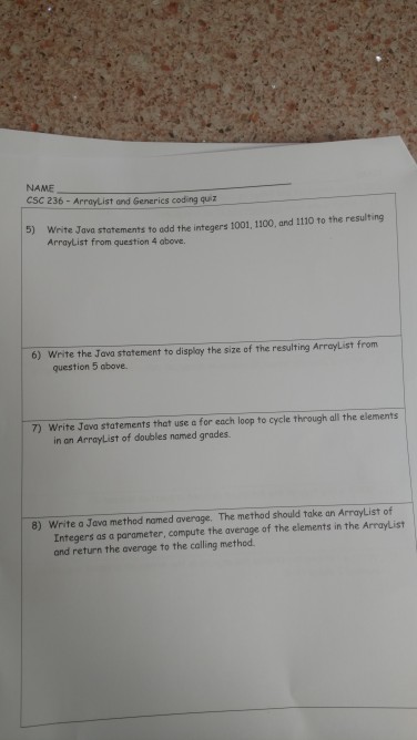 Solved Name Csc 236 Arraylist And Generics Coding Quz Write