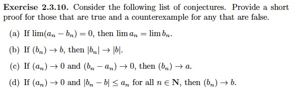 Solved Consider the following list of conjectures. Provide a | Chegg.com