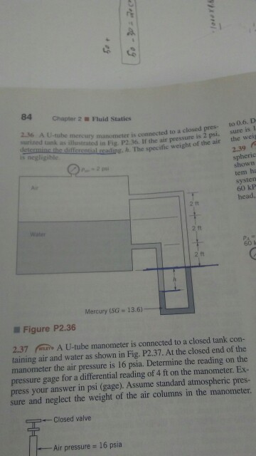 Solved 84 Chapter 2 Fluid Statics 236 A U-tube is | Chegg.com