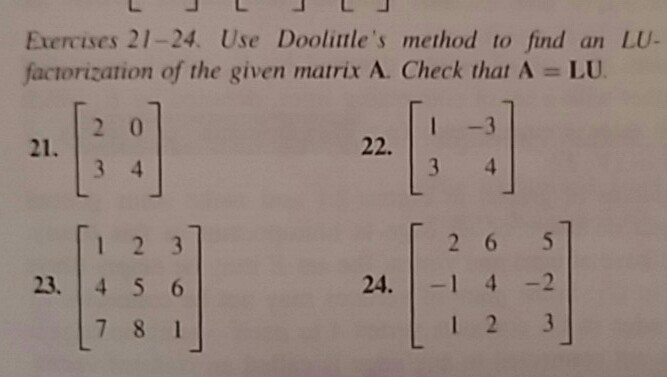 Solved Use Doolittle's method to find an LU-factorization of | Chegg.com