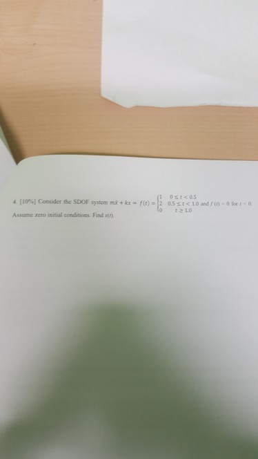 Solved Consider the SDOF system mx + ks = f(t) = {1 0 | Chegg.com