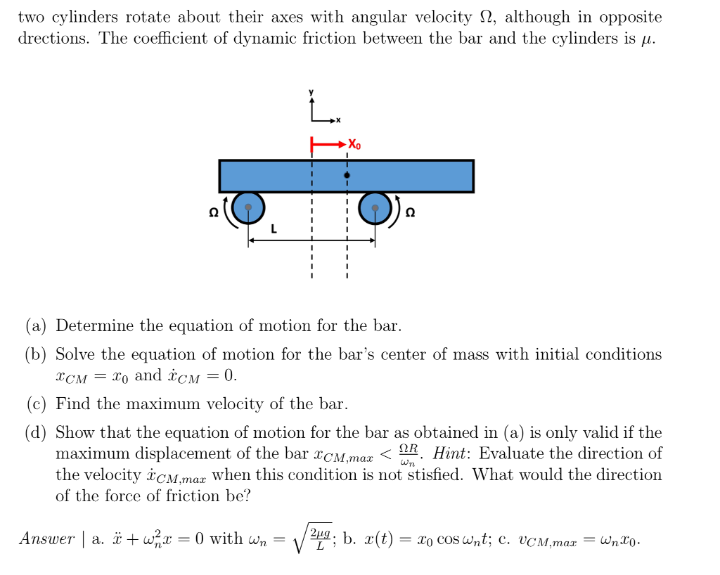 Solved 5. A homogenous bar of mass M is resting on two | Chegg.com