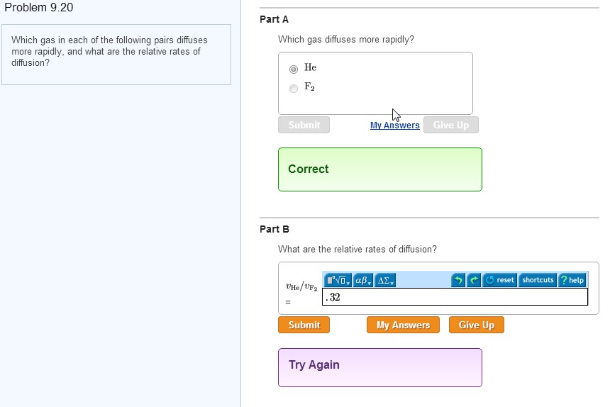 Solved Which gas in each of the following pairs diffuses | Chegg.com