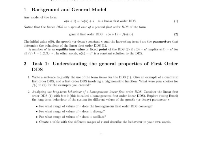 First Order Linear Discrete Dynamical System | Chegg.com