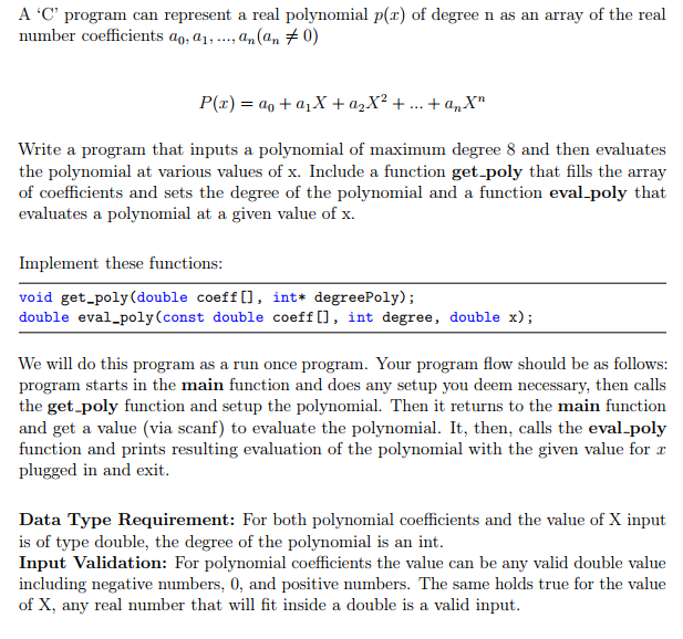 Solved A C Program Can Represent A Real Polynomial Px Of