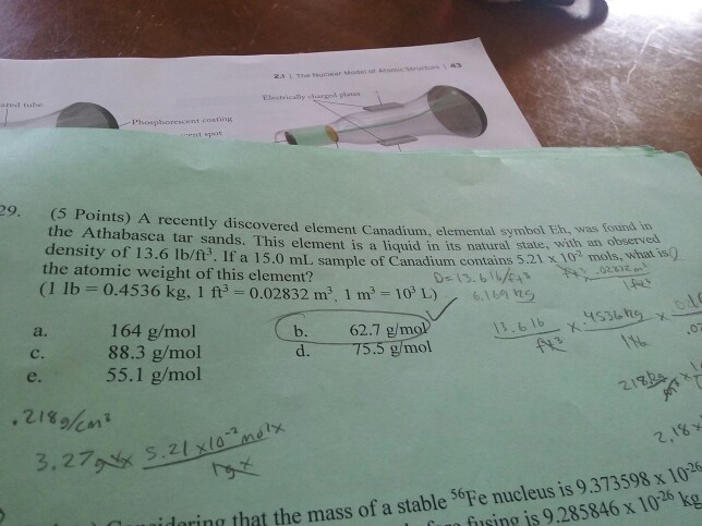 Solved A recently discovered element Canadium, elemental | Chegg.com