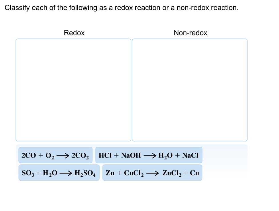 Solved Classify each of the following as a redox reaction or | Chegg.com