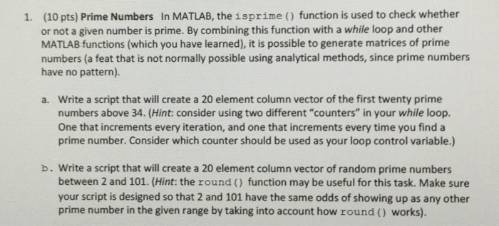 Solved Prime Numbers In MATLAB, the isprime () function is | Chegg.com