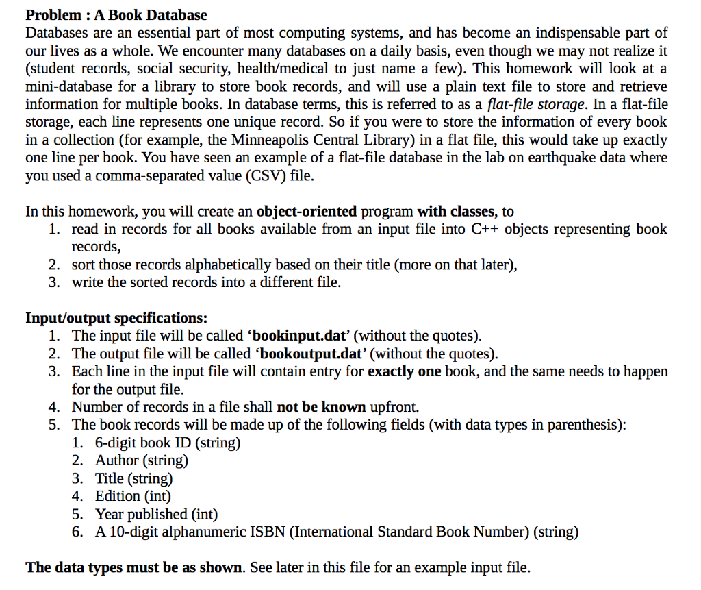 Problem: A Book Database Databases are an essential | Chegg.com