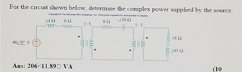 Solved For the circuit shown below, determine the complex | Chegg.com