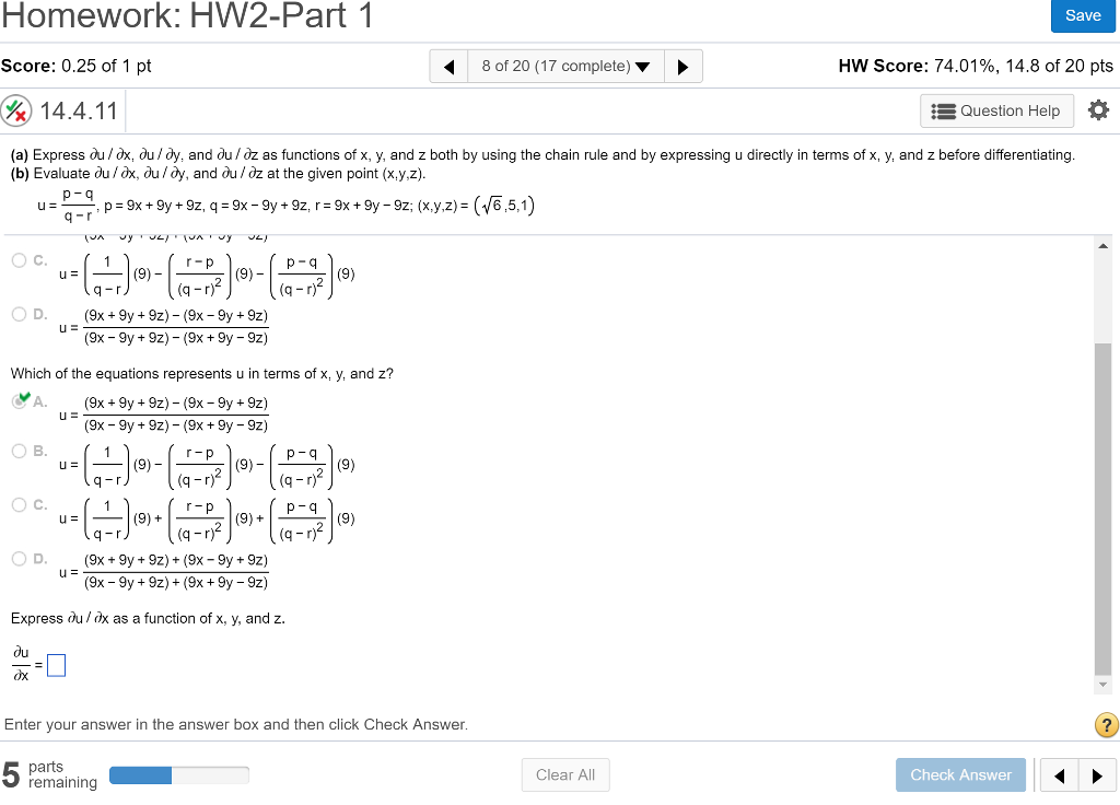 Solved Homework: HW2-Part 1 Score: 0.25 of 1 pt %) 14.4.11 | Chegg.com