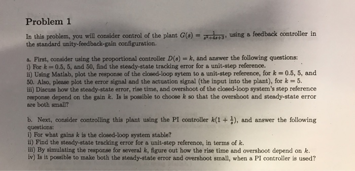 Solved In this problem, you will consider control of the | Chegg.com