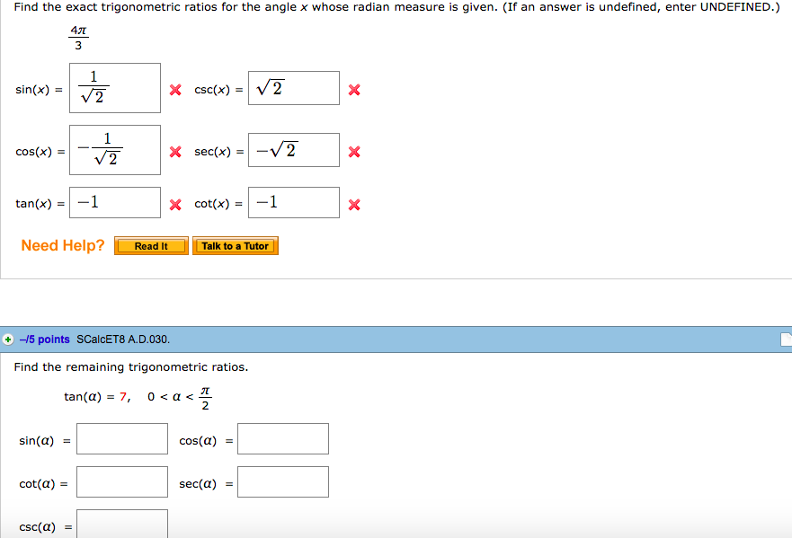 Solved Find the exact trigonometric ratios for the angle x | Chegg.com