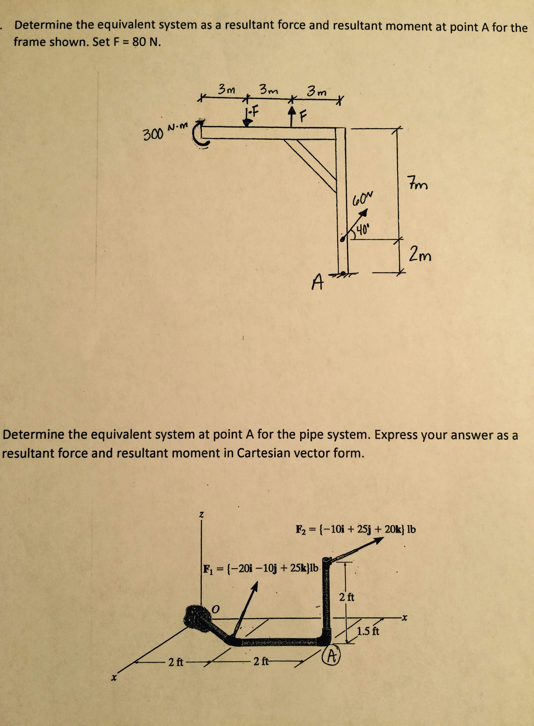 Solved Determine the equivalent system as a resultant force | Chegg.com