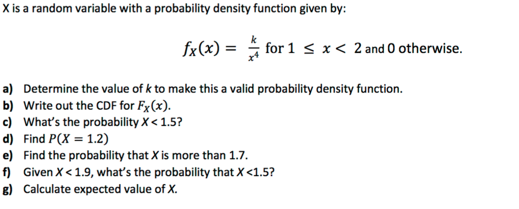 Solved X is a random variable with a probability density | Chegg.com