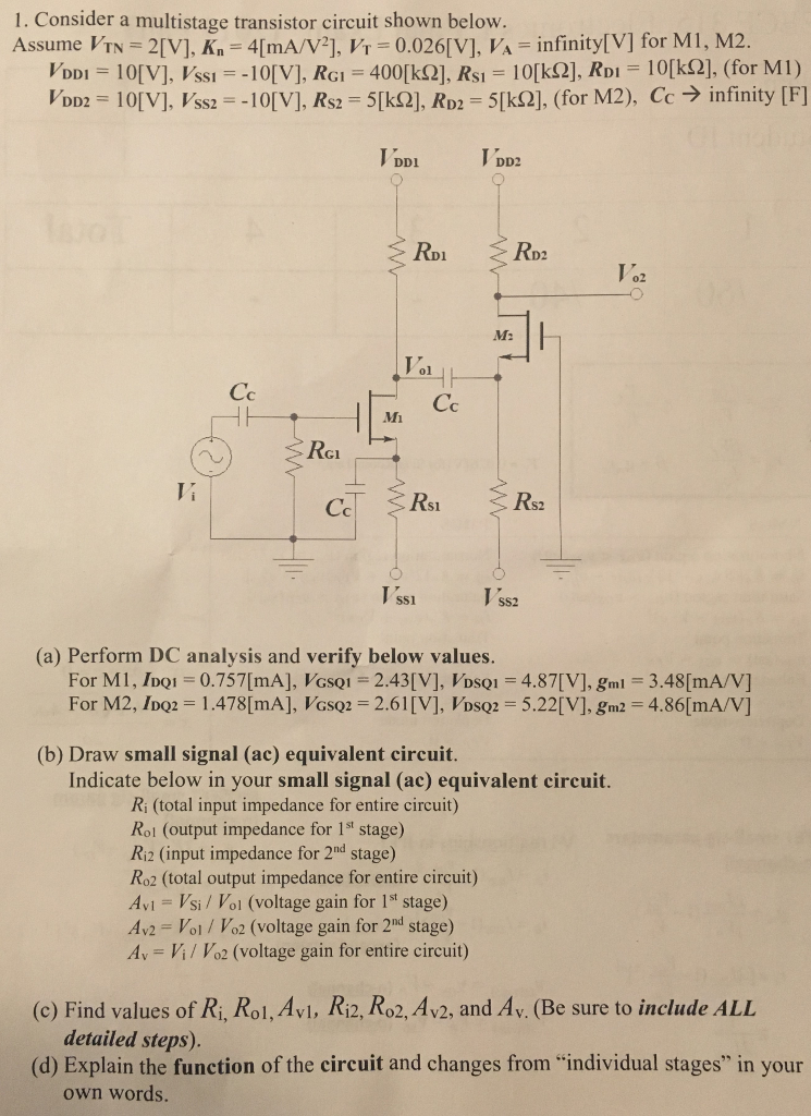Solved 1. Consider a multistage transistor circuit shown | Chegg.com