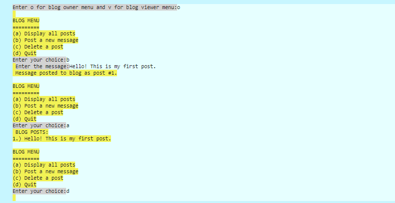 Solved Create a class for a simple blog. The owner of the | Chegg.com