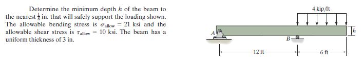 Solved Determine the minimum depth h of the beam to the | Chegg.com
