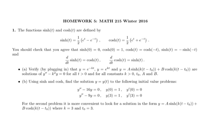 Solved The functions sinh(t) and cosh(t) are defined by | Chegg.com